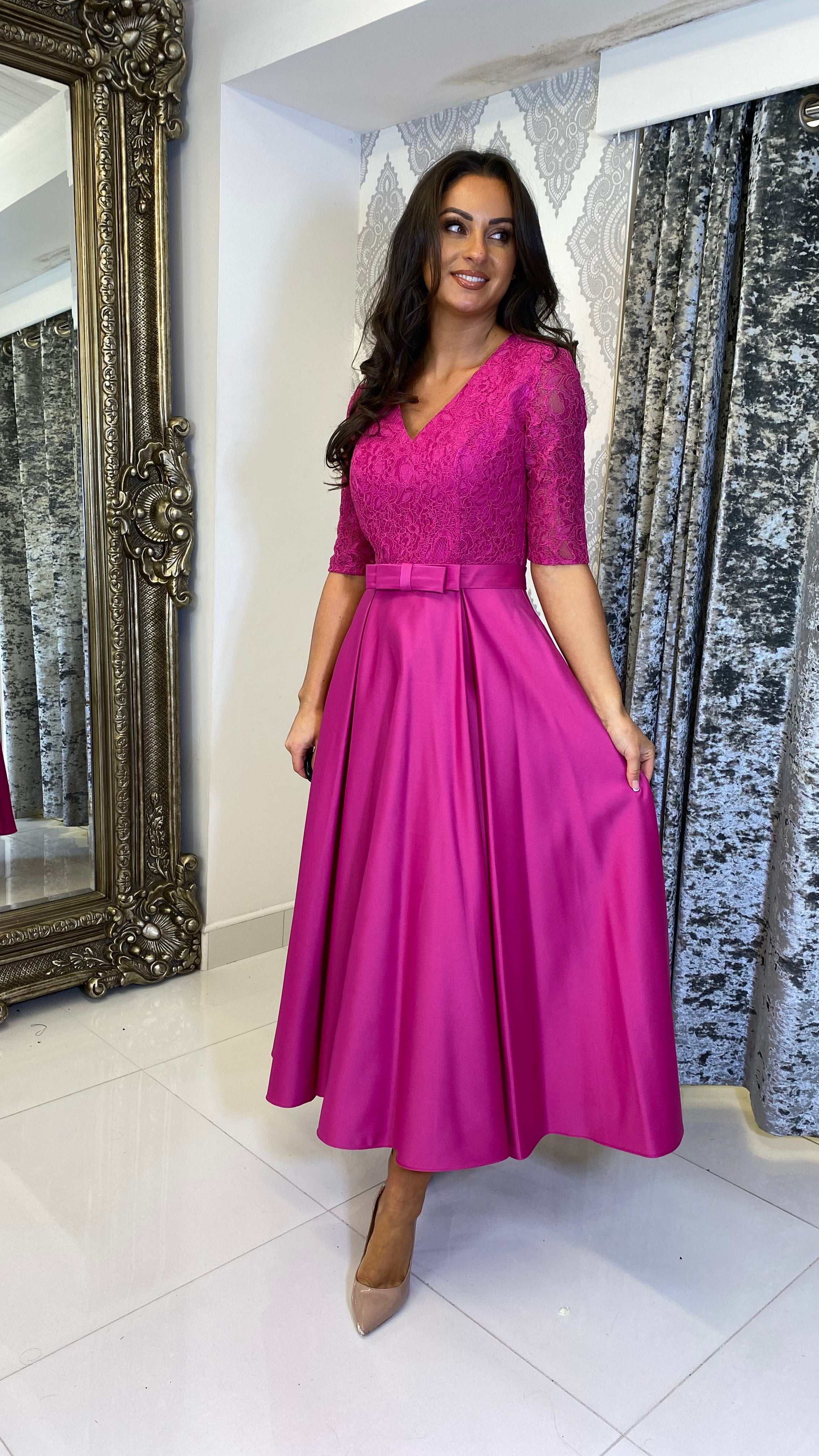 Fuschia Lace Top Skater Dress – Rosies Closet